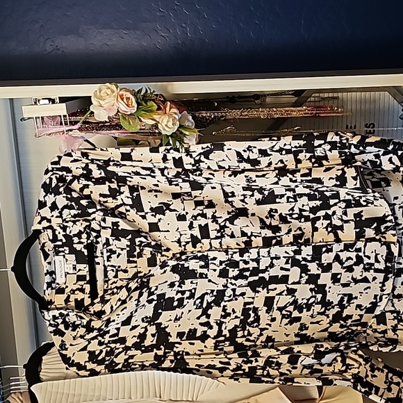 Prologue | Tops | Satin Black And Cream Print Blouse | Poshmark
